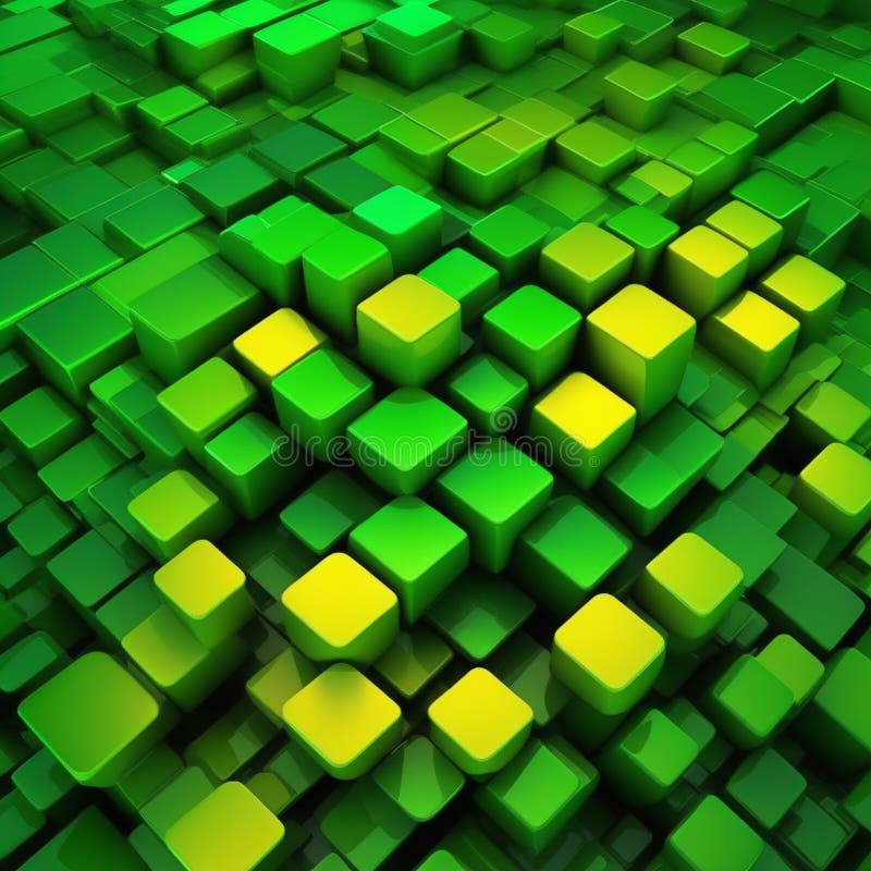 3D Seamless Pattern with Cubes, Green-yellow Squares. Stock ...