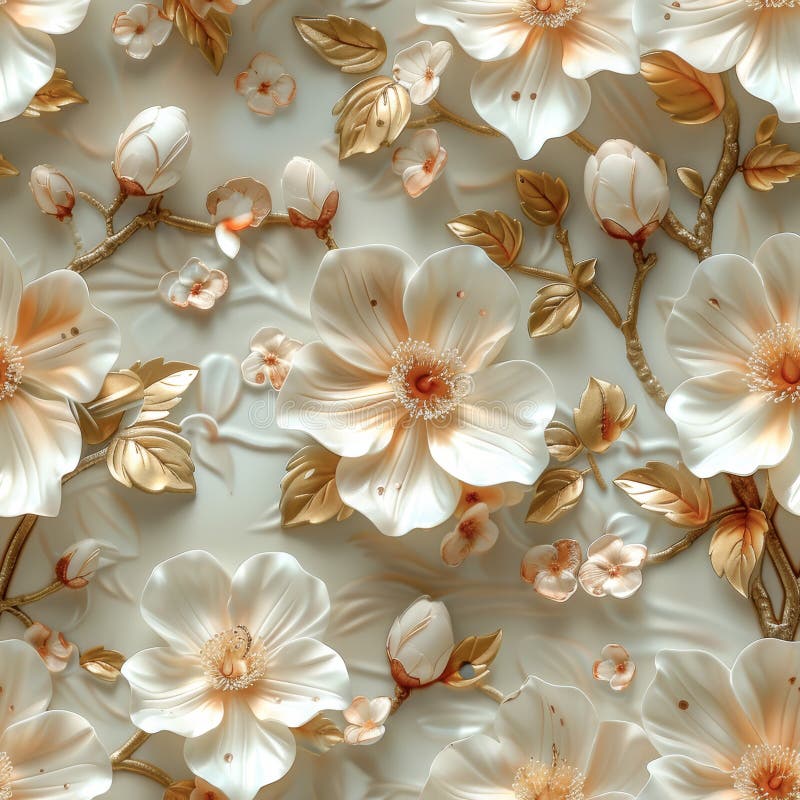 3D Seamless Pattern of Light Flowers, Cherry Blossom 3d Render Style ...