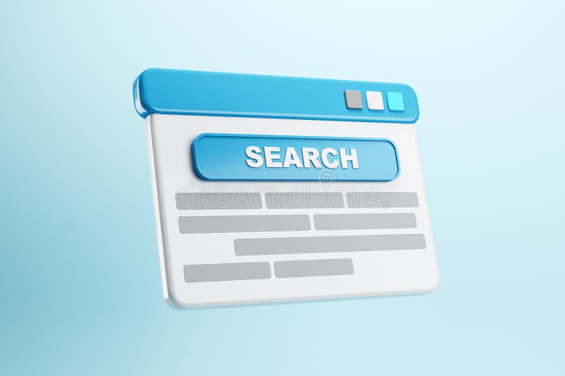 3D Search Bar Interface with Blue Button and Abstract Elements. 3D ...