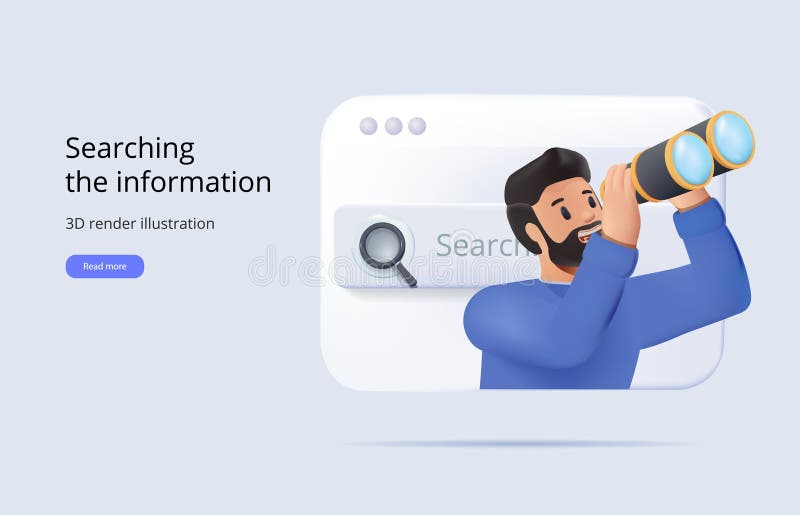 3D Search Browser. Character Looking through Binoculars. Business ...