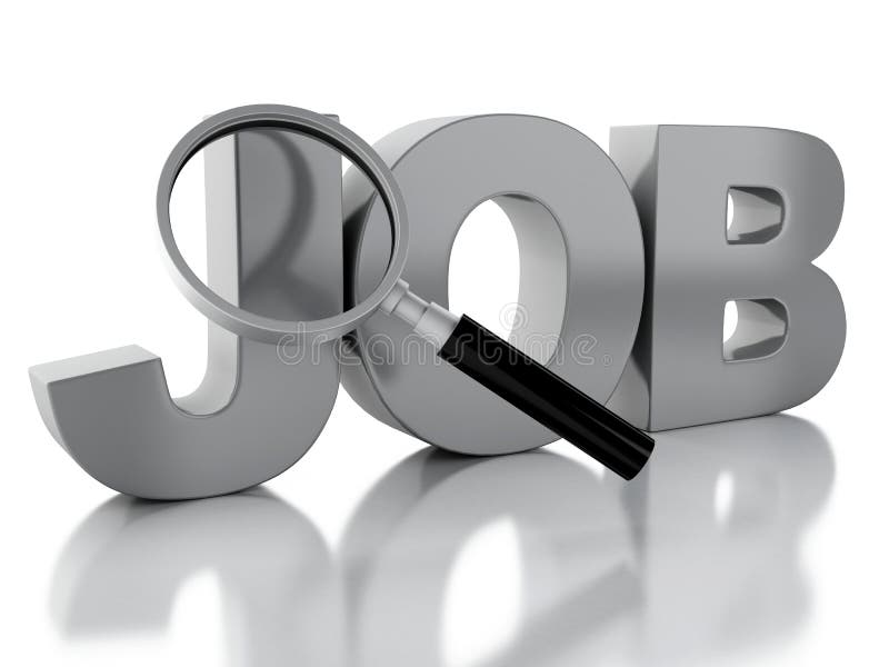 3d Search Job Text with Magnifying Glass. Stock Illustration ...