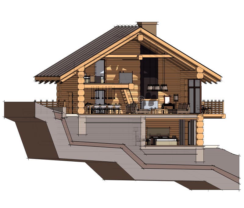 3d Section of a Country House Stock Illustration - Illustration of ...