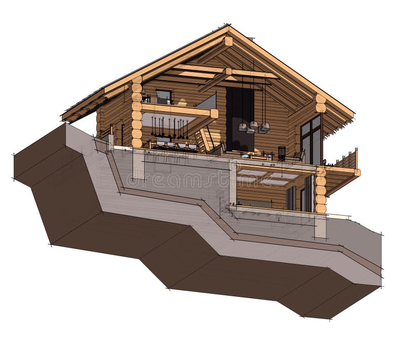 3d Section of a Country House Stock Illustration - Illustration of ...