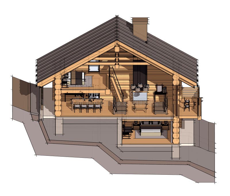 3d Section of a Country House Stock Illustration - Illustration of ...
