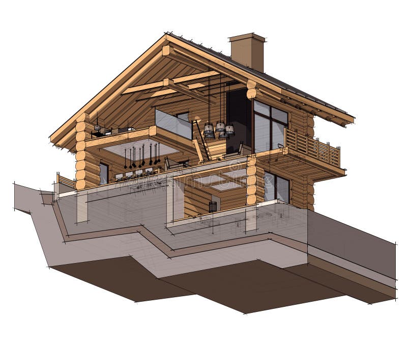 3d Section of a Country House Stock Illustration - Illustration of ...