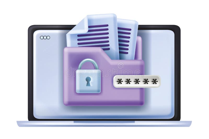 3d Secure Data Storage Vector Icon Computer Screen Digital File Folder Web Cloud Server