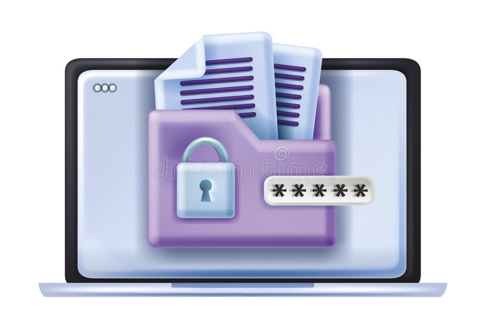 3D Secure Data Storage Vector Icon, Computer Screen, Digital File ...