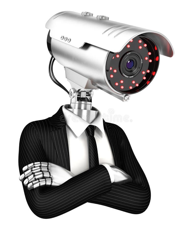 3d Security Agent with Camera Head Peeping Over Blank Wall Stock ...