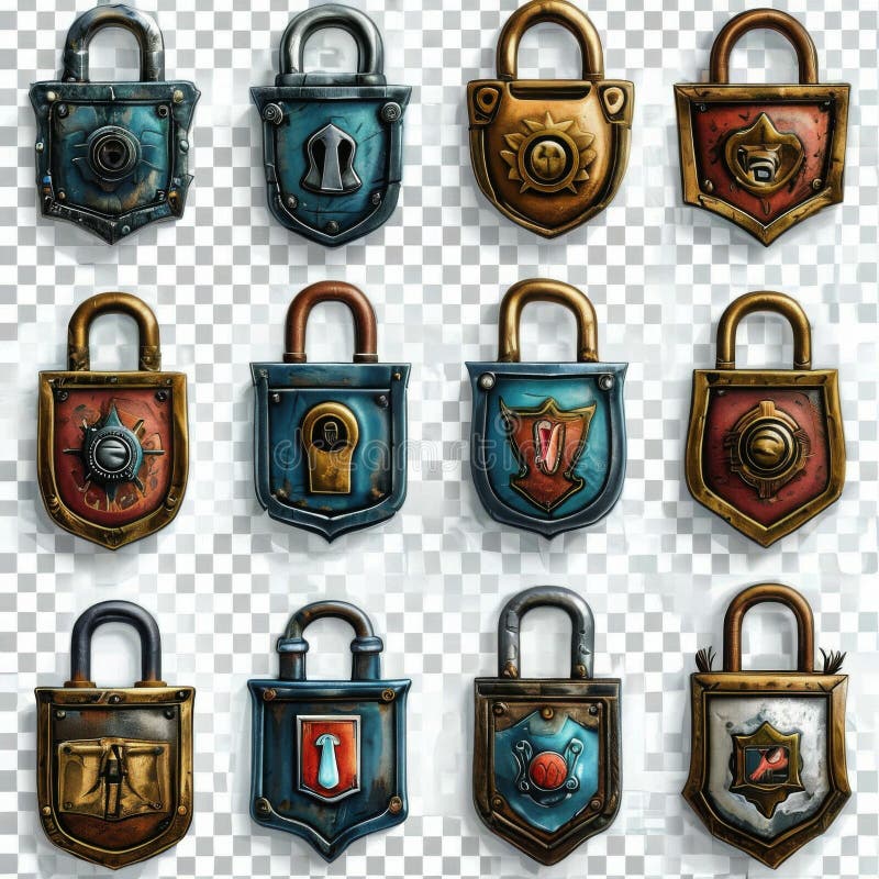 3D Security Symbols Set stock illustration. Illustration of modern ...