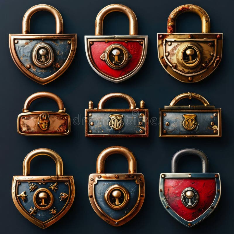 3D Security Symbols Set stock illustration. Illustration of transparent ...