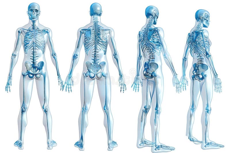 3D Semi-transparent Blue Human Skeleton in Multiple Views for Medical ...