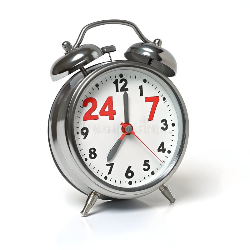3D 24 7 Service 247 Open Clock Isolated on White Background Stock ...