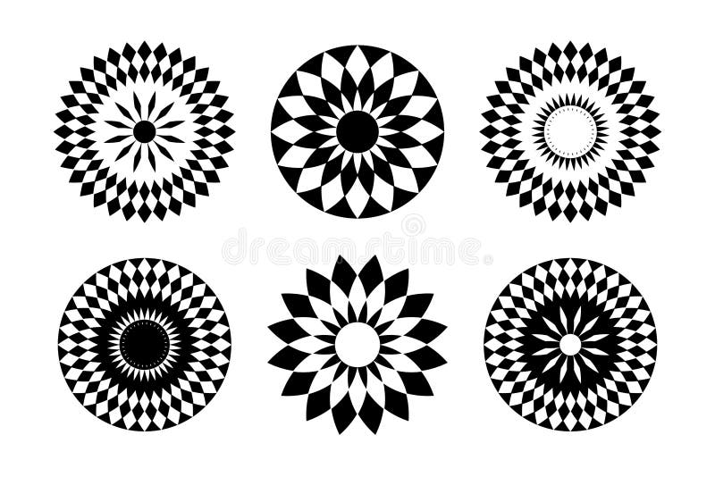 Abstract Geometric Radial Circle Patterns Set. Stock Vector ...