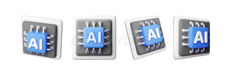 3d Set of AI Chip. Artificial Intelligence Chipset Stock Vector ...
