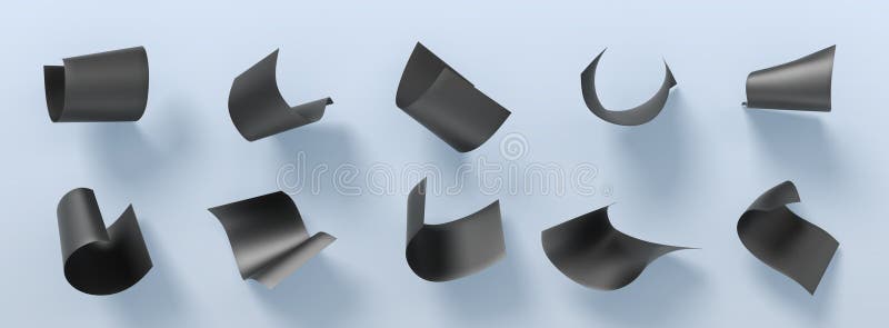 3d Set of Black Paper Pages Falling Down Mockup Isolated on Blue ...