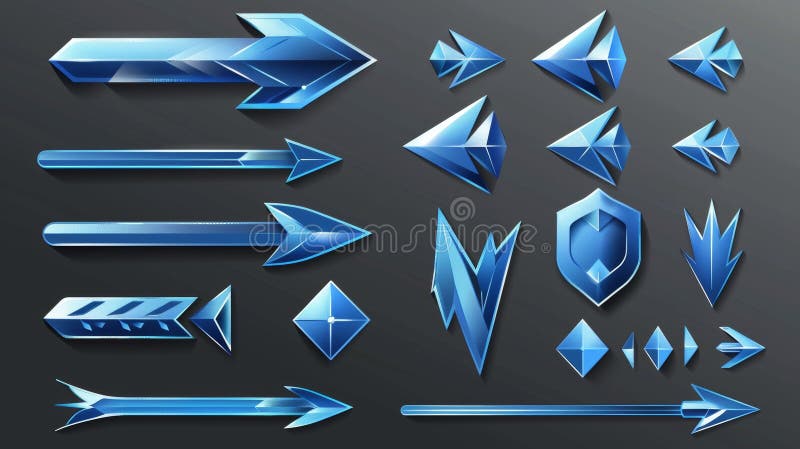3D Set of Blue Arrow Cursors Isolated on Transparent Background. Modern ...