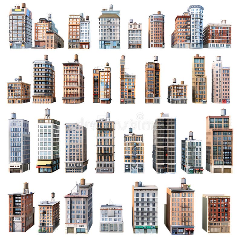 3d Set City Buildings Isolated Transparent Background Stock Photos ...