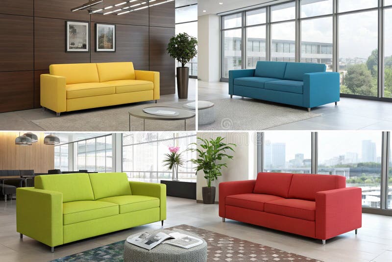 3D Set of Colorful Modern Sofas Stock Illustration - Illustration of ...