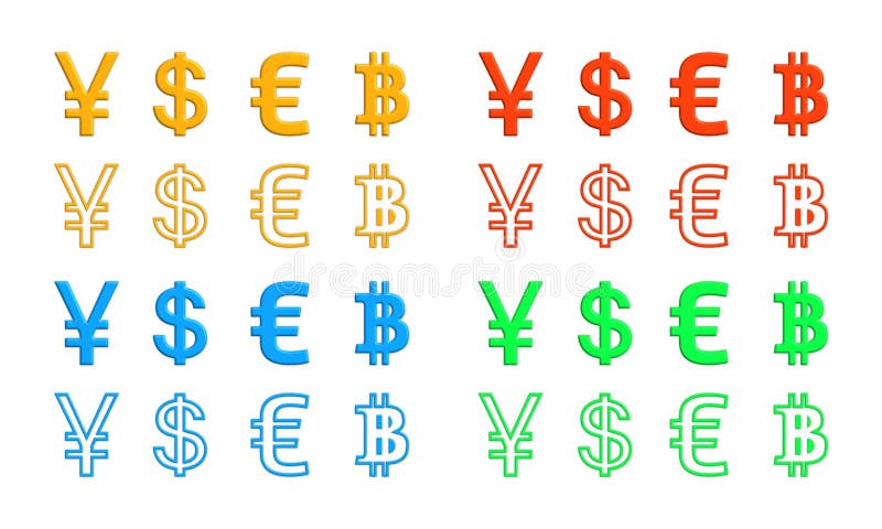 3D set on currency symbols stock image. Illustration of background ...