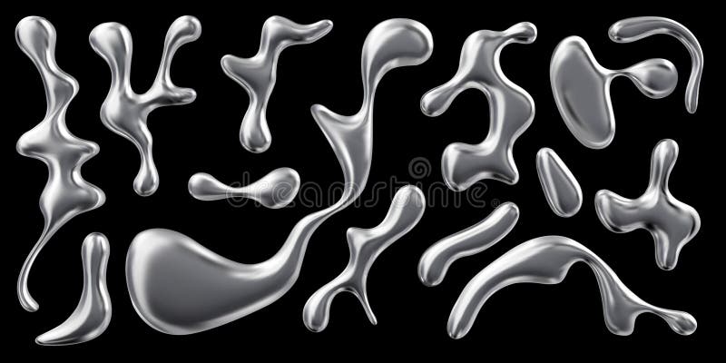 3d Set of Liquid Drops with Chrome Effect. Stock Vector - Illustration ...