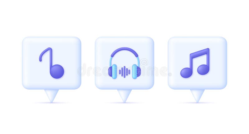 3D Set of Music Notes and Headphones on Speech Bubble. Song Note. Music ...