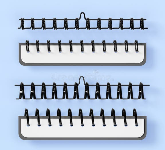 3d Set of Notebook Spirals, Black Wire Springs and Ring Binding Pages ...
