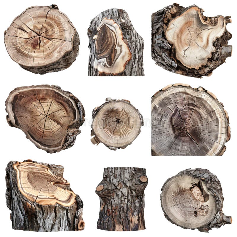 2d Set of Slice Tree Trunk on White Background Render Stock ...