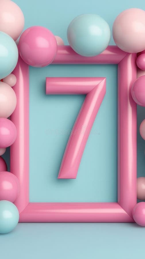 3d Seven Number Inside a Frame, Surrounded by Pastel a Balloons and ...