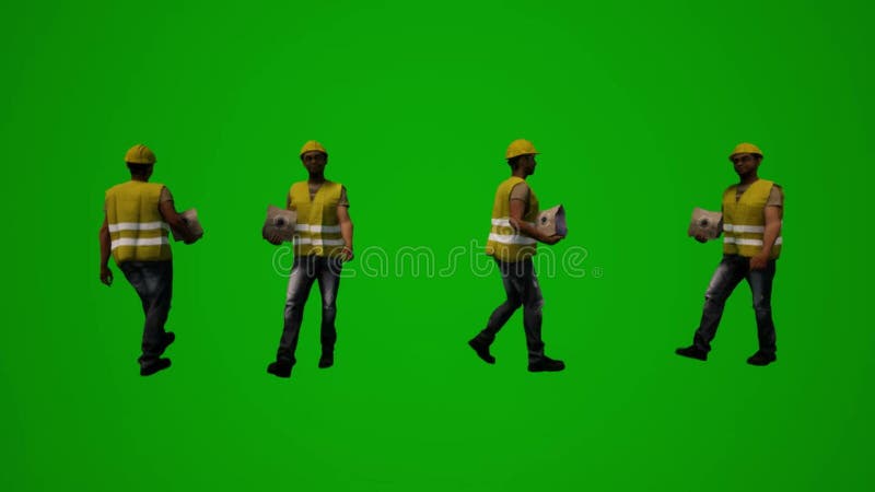 3D Several Architects and Construction Workers Green Screen Walking and ...