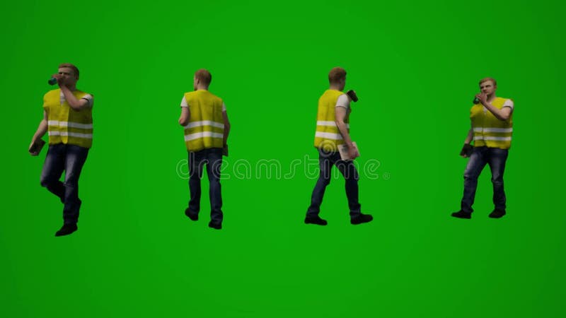 3D Several Architects and Construction Workers Green Screen Walking and ...
