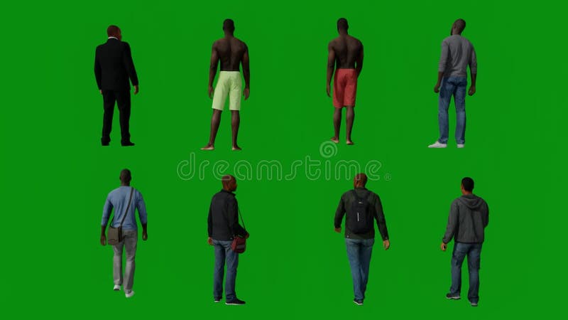 3D Several Different African Bodybuilders Green Screen Background ...