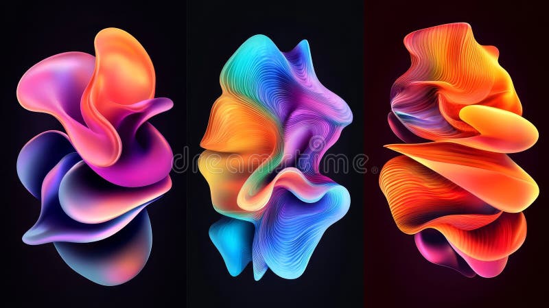 3d Shapes with Color Gradients on Black. Stock Illustration ...