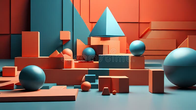 3D Shapes with Orange Background and Unique Arrangement Stock Image ...