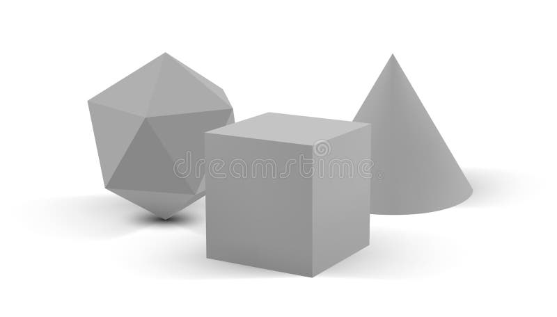 3d Shapes Template. Realistic Shapes with Shadow. Gray Geometric ...