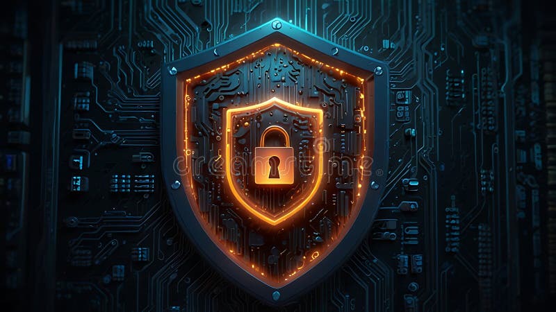 3D Shield with Glowing Lock Icon and Circuit Board Textures in the ...