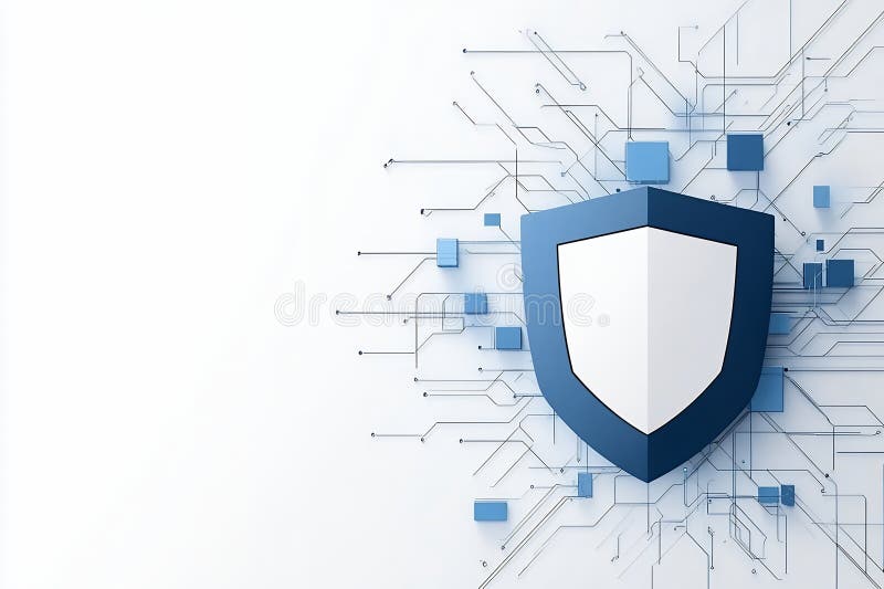 3D Shield Graphic with Abstract Technology Pattern Stock Illustration ...