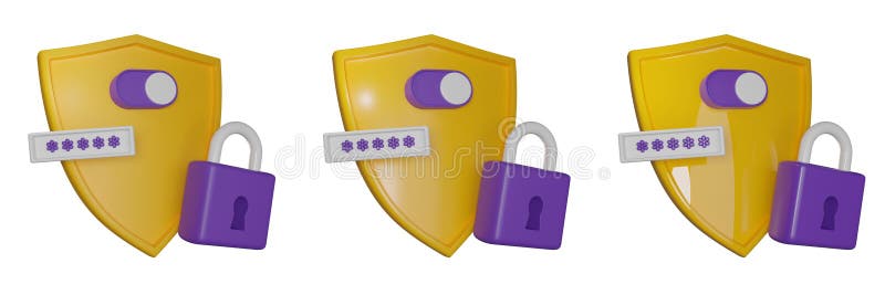 3D Shield Secure Icon, Authentication Lock Password Render Concept ...