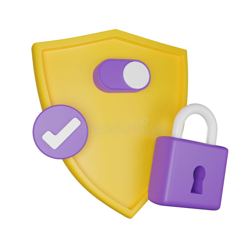 3D Shield Secure Icon, Lock Authentication Password Render Concept ...