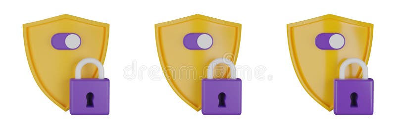 3D Shield Secure Icon, Lock Password Authentication Render Concept ...