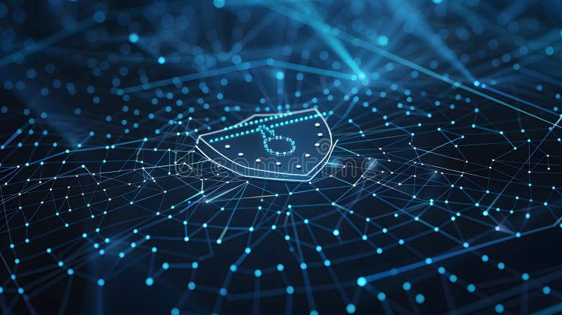 3D Shield Symbol with Network Data Points on Blue Background - AI ...