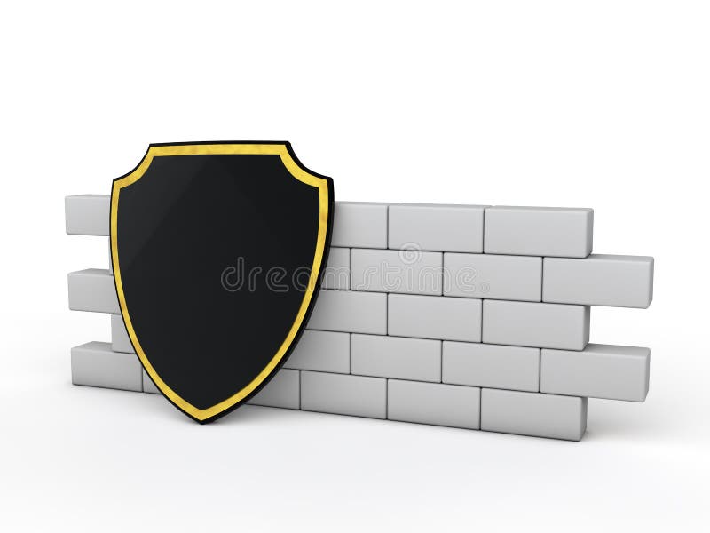 3d shield and wall stock illustration. Illustration of render - 60042398