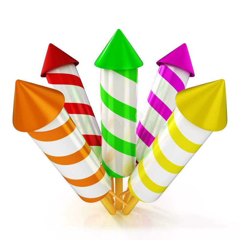 3d Shinny and Glossy Colorful Fireworks Rockets Stock Illustration ...