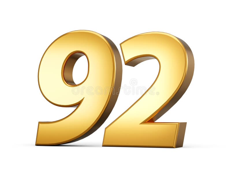 3d Shiny Gold Number 92, Ninety Two 3d Gold Number Isolated on White ...