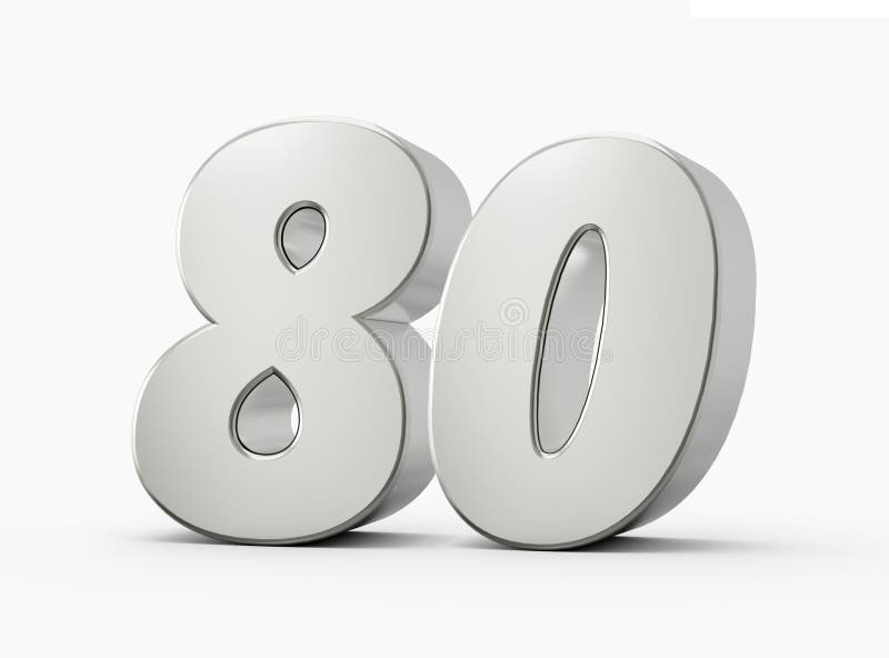 3d Shiny Silver Number 80, Eighty 3d Silver Number Isolated on White ...