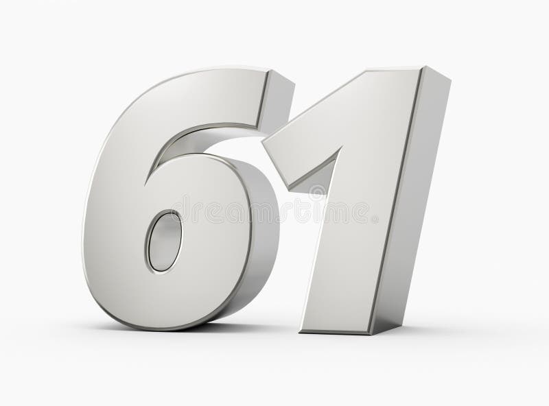 3d Shiny Silver Number 61, Sixty One 3d Silver Number Isolated on White ...