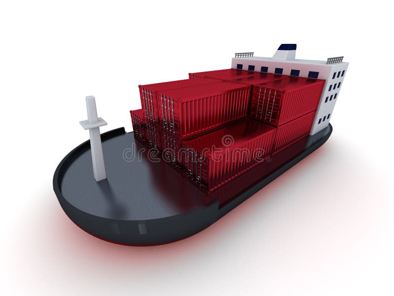 3D Ship with Red Containers Stock Illustration - Illustration of ship ...