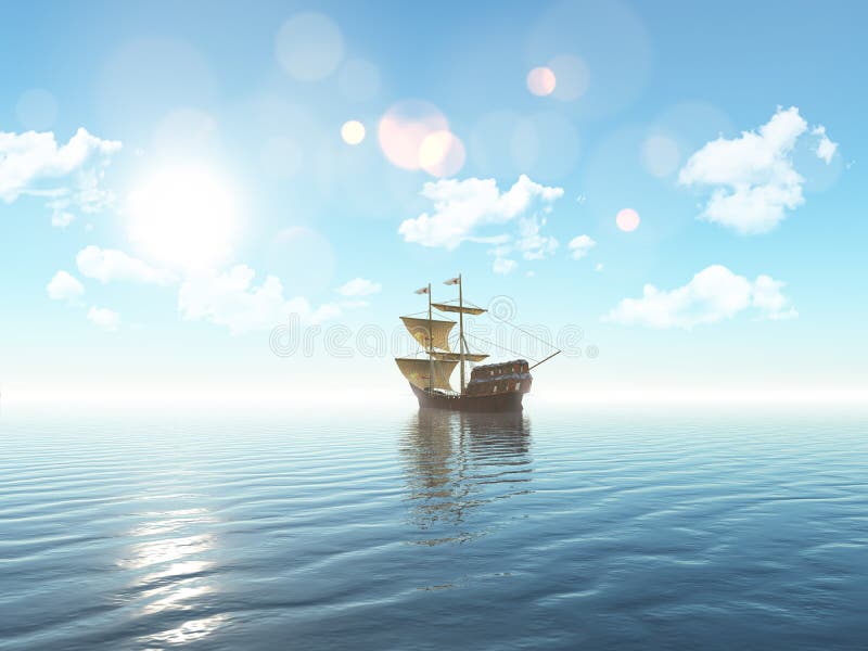 3D Ship Sailing on a Blue Ocean Stock Illustration - Illustration of ...