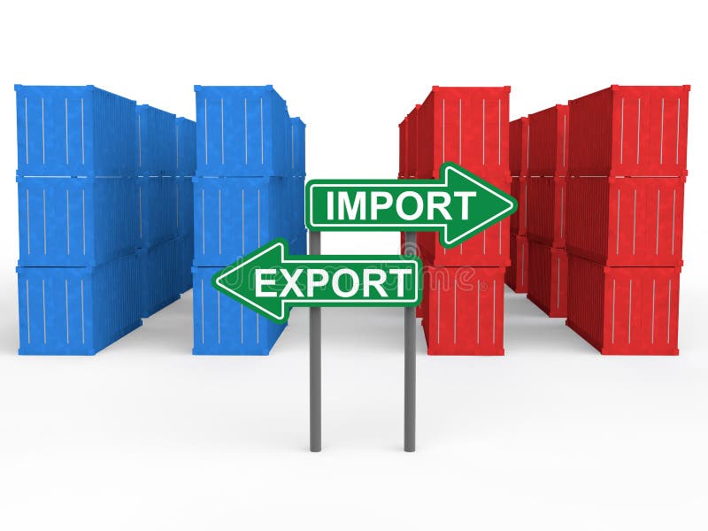 3d Shipping Containers with Import Export Sign Board Stock Illustration ...