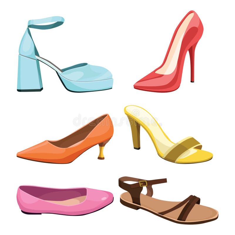 3D Women Shoes with High Heels Collection Vector Stock Vector ...