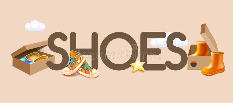 3D Shoes Text Composition stock vector. Illustration of worn - 293787352